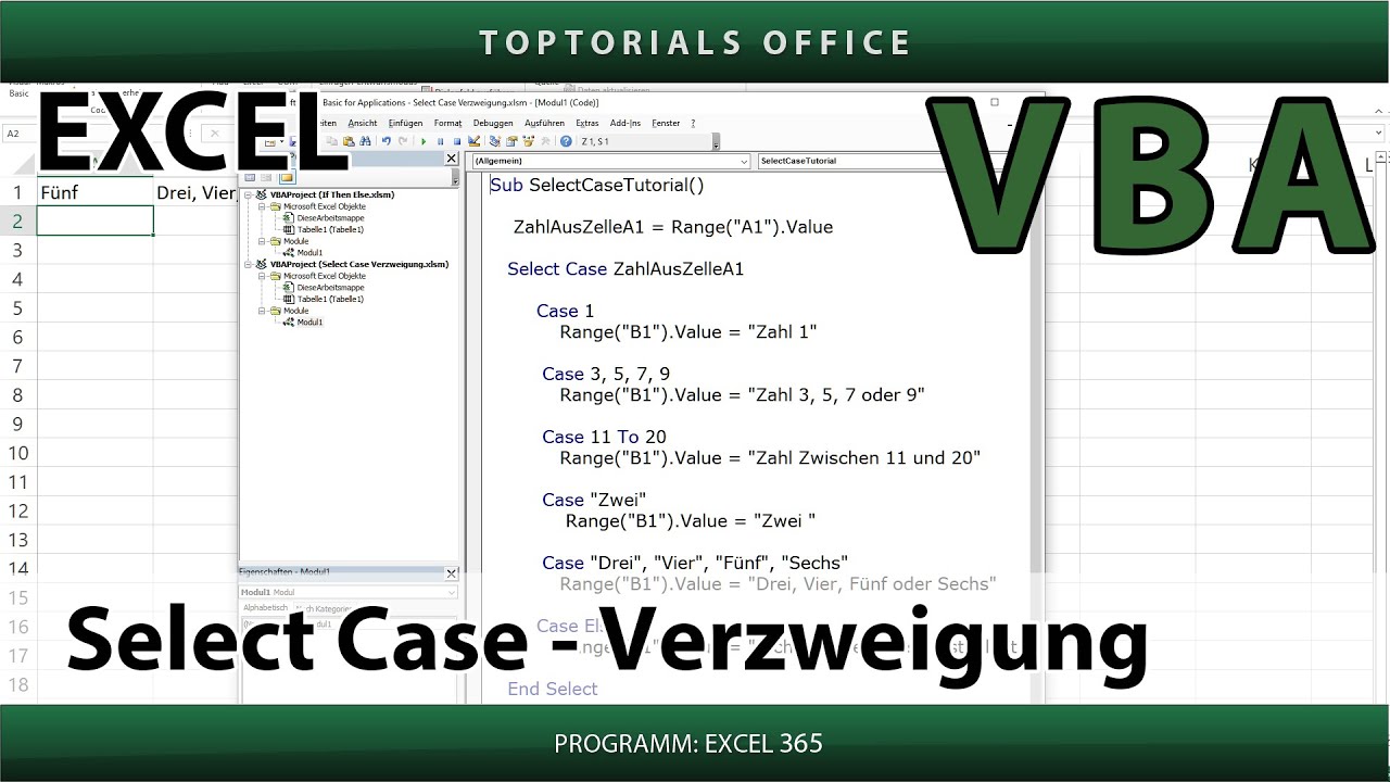 Select Case Verzweigung in Excel VBA - TOPTORIALS